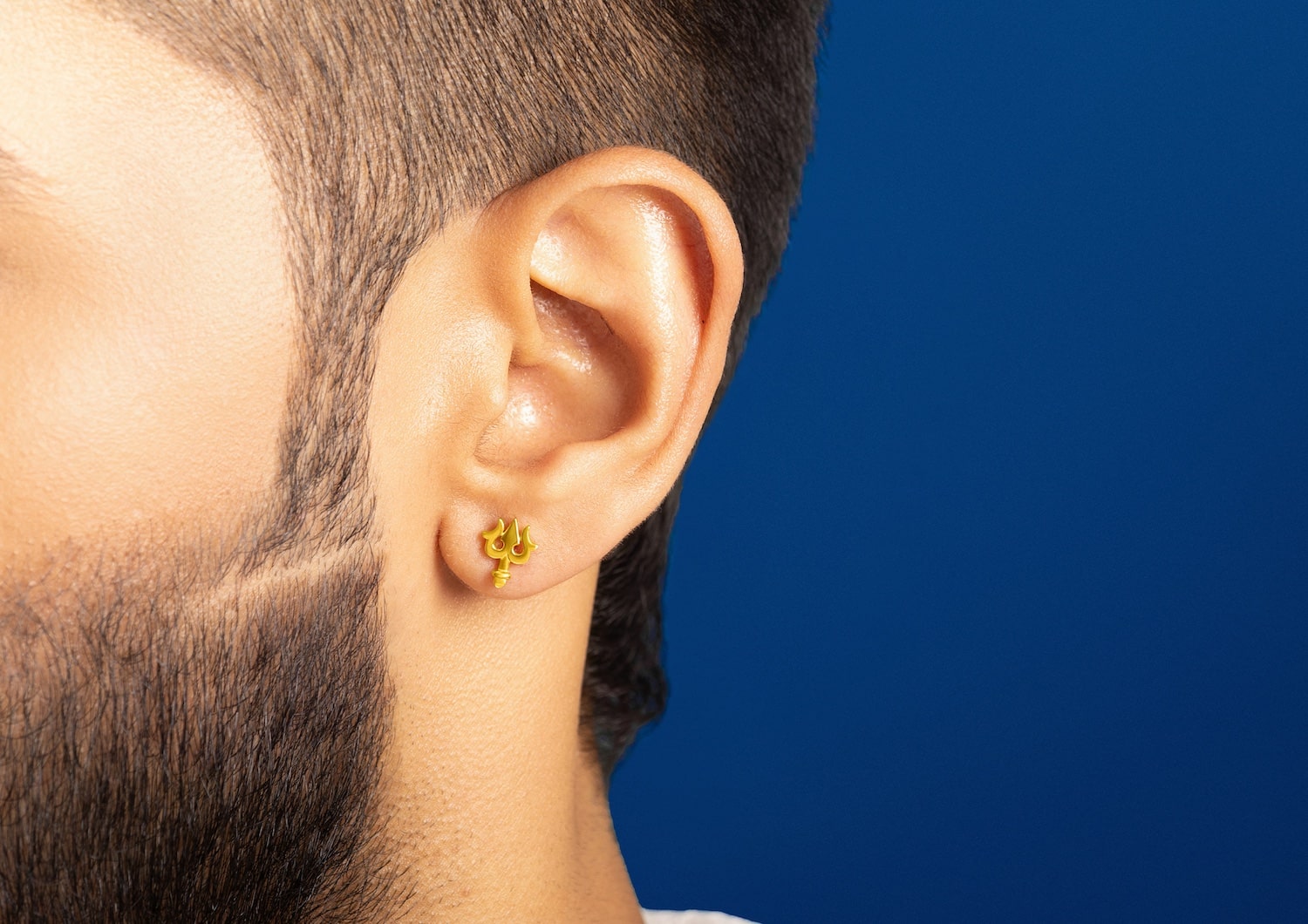 Shiva Trishul Gold Ear Stud for Men | Orionz Jewels