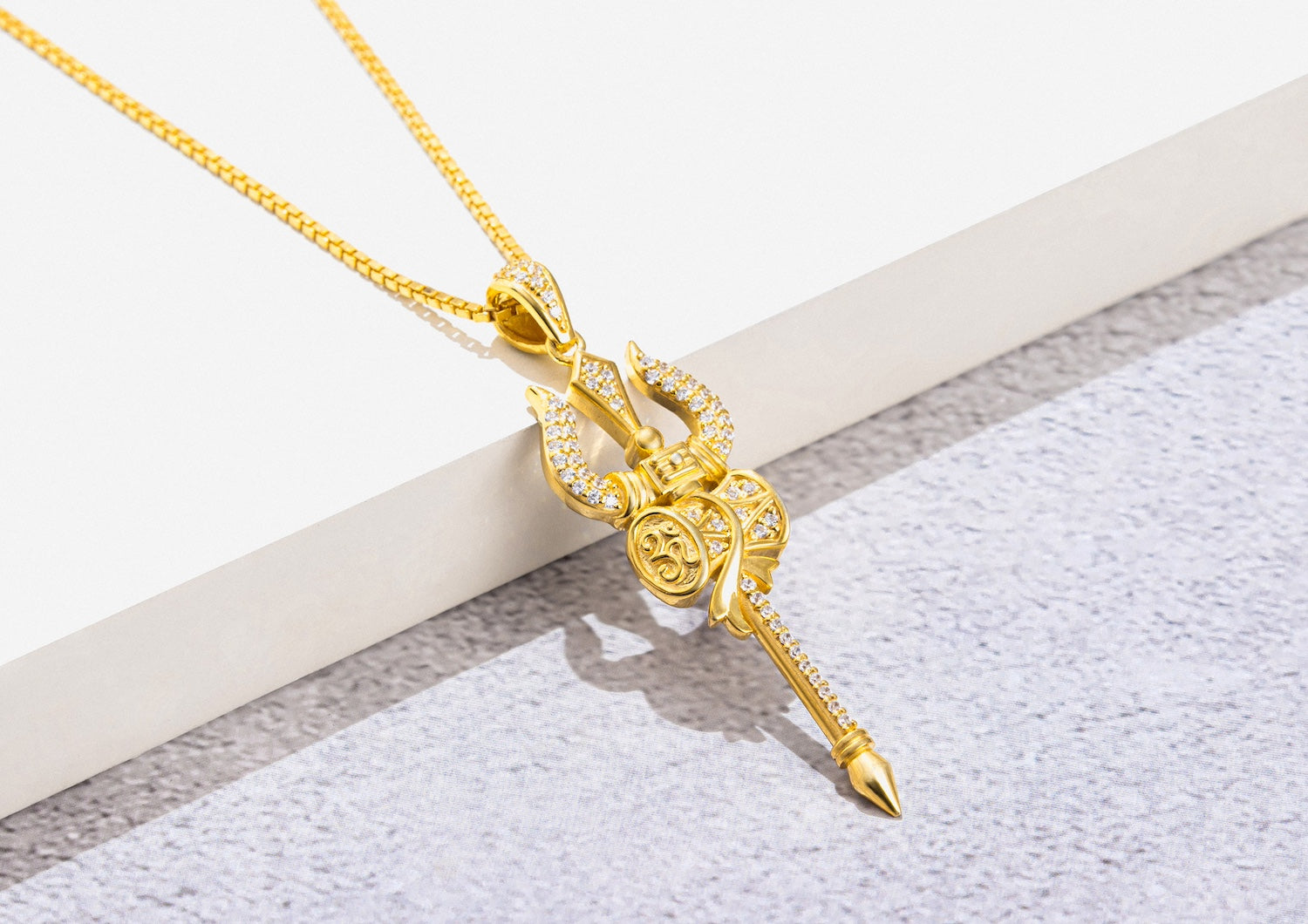 Lord Shiva Gold Trishul Pendant for Men | Orionz Jewels