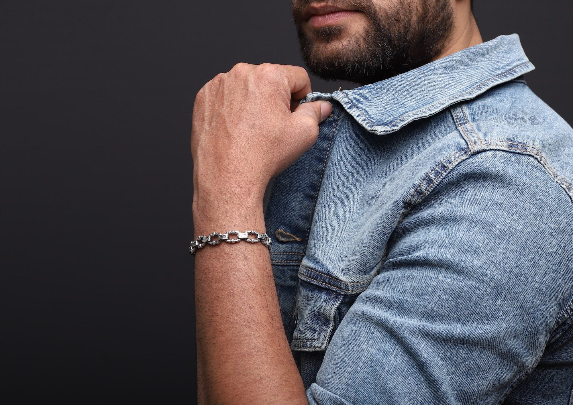 Victorian Oxidised Silver Chain Bracelet for Men | Orionz Jewels